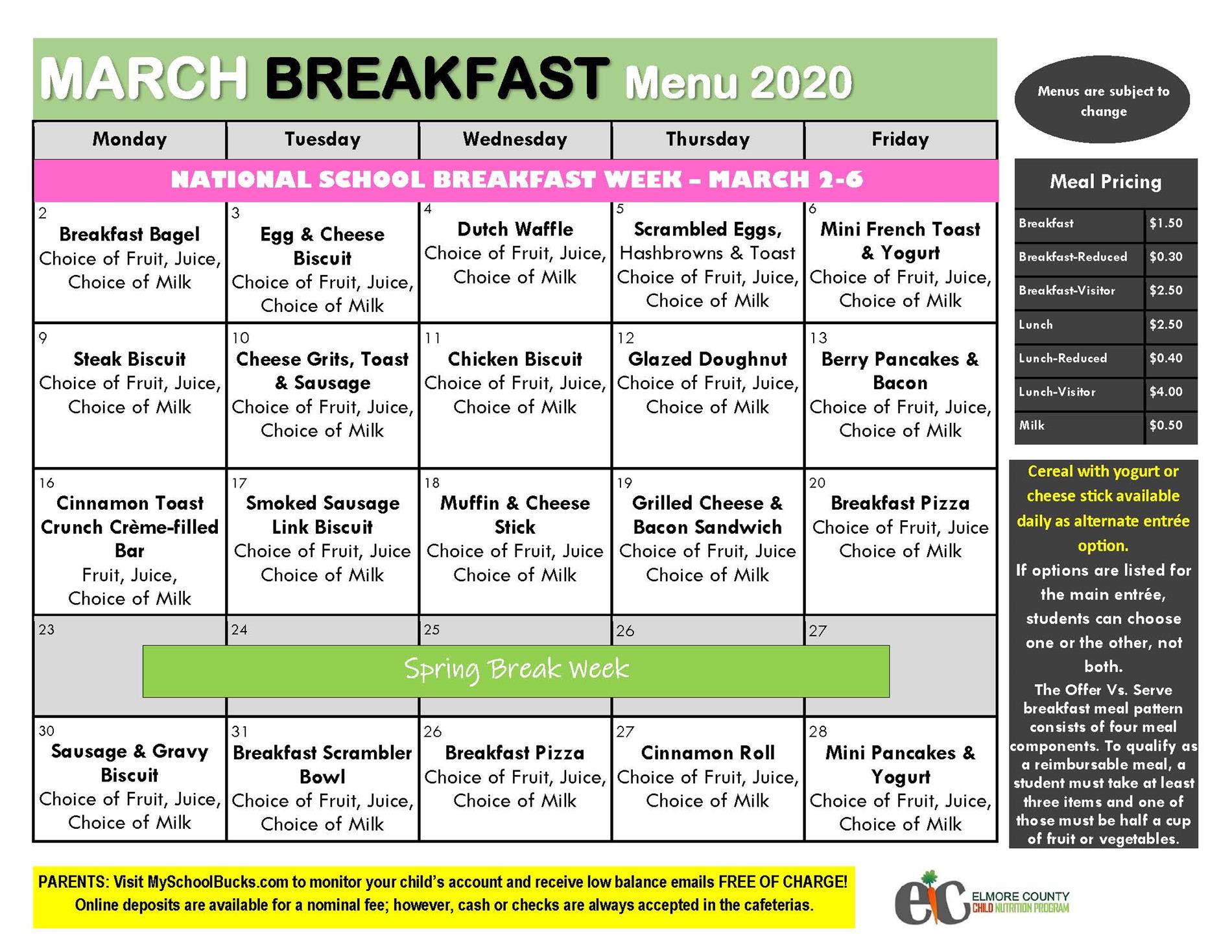 Breakfast and Lunch Menus