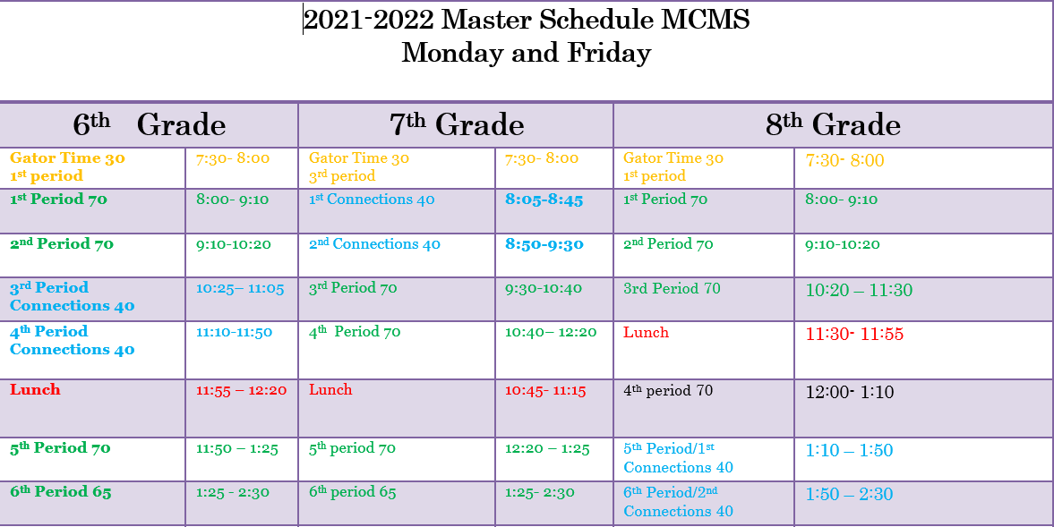 Class Schedule 21-22