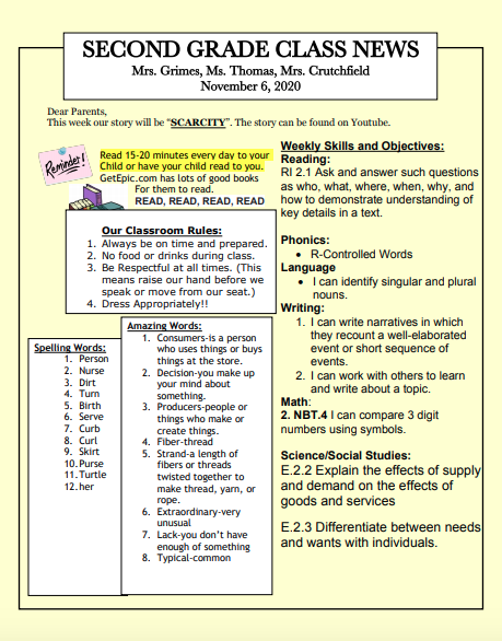 2nd Grade Newsletter