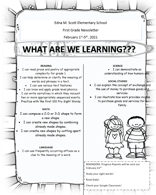 1st grader Newsletters