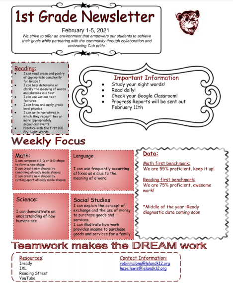 1st grader Newsletters